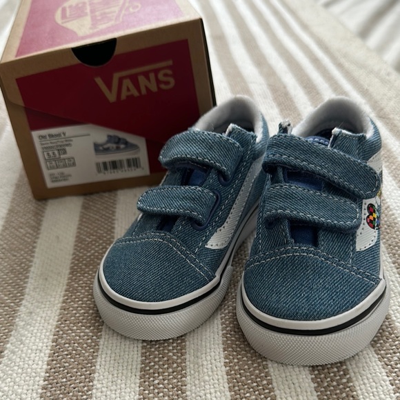 Vans | Shoes | Vans Blue And White Sneakers With Velcro Straps | Poshmark